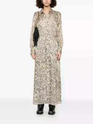 GOLDEN GOOSE Silk Blend Floral Print Midi Dress - Neutrals