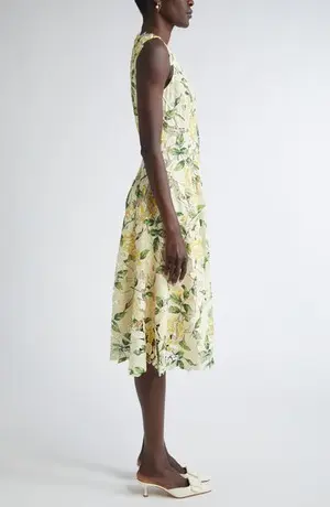 Oscar De La Renta English Rose Guipure Lace Fit & Flare Dress - Yellow/soft Yellow