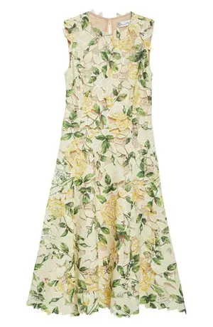 Oscar De La Renta English Rose Guipure Lace Fit & Flare Dress - Yellow/soft Yellow