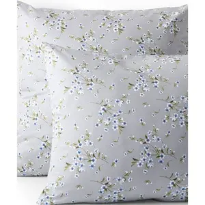 LANDS' END 700 Thread Count Luxe Sateen Egyptian Cotton No Iron Bed Pillow Sham - Light Fog Snow Drop Floral