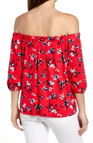 Loveappella Floral Off-the-shoulder Top - Red