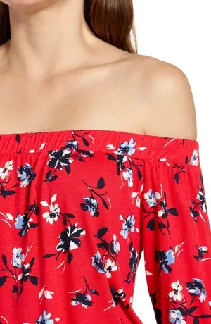 Loveappella Floral Off-the-shoulder Top - Red