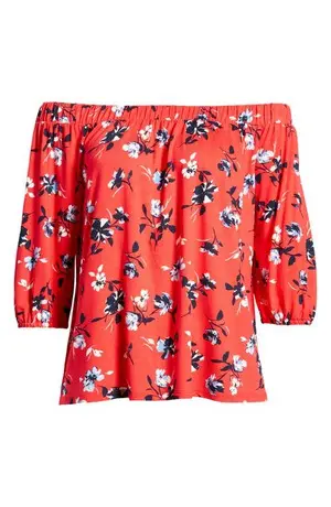 Loveappella Floral Off-the-shoulder Top - Red