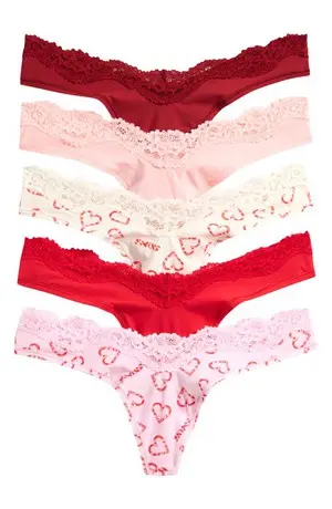 SKIMS 5-pack Fits Everybody Lace Dipped Thong - Candy Heart Multi