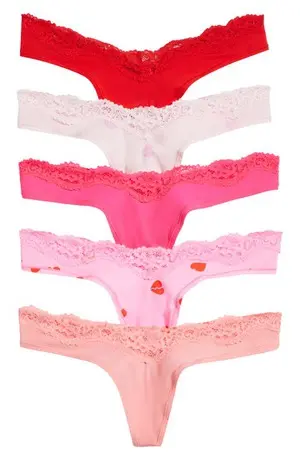 SKIMS 5-pack Fits Everybody Lace Dipped Thong Heart Breaker Multi