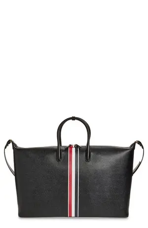 Thom Browne Rwb Stripe Leather Duffle Bag - Black