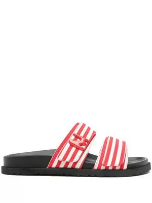 MSGM Striped Canvas Slides - Red