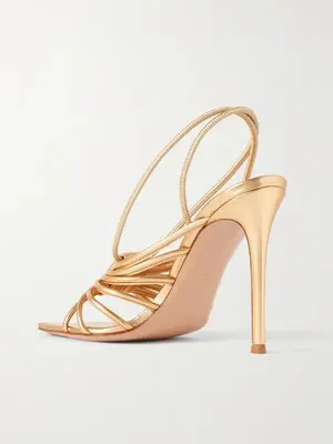 GIANVITO ROSSI Hellen 105 Metallic Leather Slingback Sandals - Gold