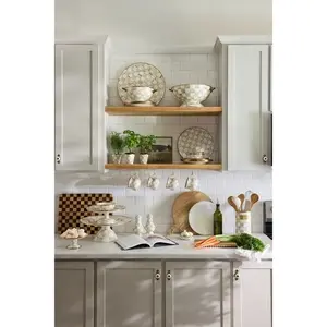 MACKENZIE-CHILDS Check Large Pedestal Platter - Mocha