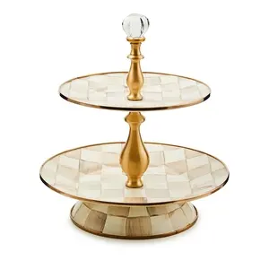 MACKENZIE-CHILDS Check Two Tier Sweet Stand - Mocha