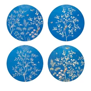 ADDISON ROSS Chinoiserie Lacquer Round 15 Placemats, Set Of 4 - Blue