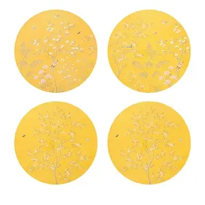 ADDISON ROSS Chinoiserie Lacquer Round 15 Placemats, Set Of 4 Yellow