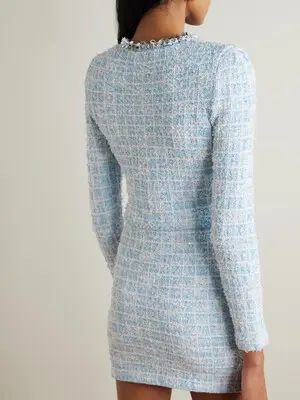 SELF-PORTRAIT Embellished Checked Bouclé-tweed Cardigan