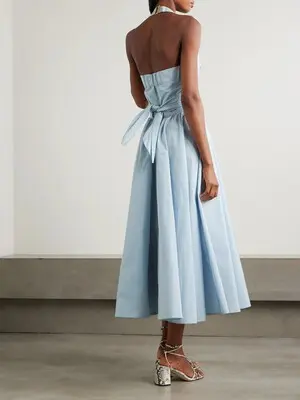 PATOU Pleated Halterneck Midi Dress - Blue