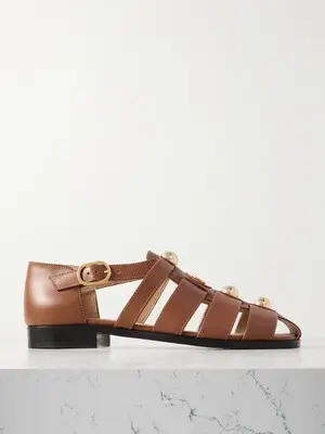 Valentino Garavani Vlogo Stud-embellished Leather Sandals - Brown