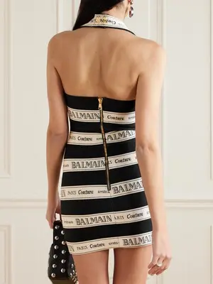 Balmain Striped Jacquard-Knit Mini Dress In Black - 70% Off