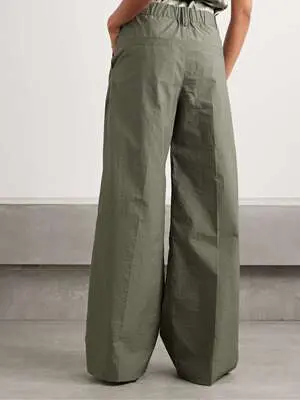 Brunello Cucinelli Pleated Wide-leg Cotton-blend Pants - Army Green