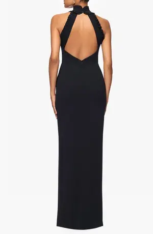 XSCAPE EVENINGS Ruffle Trim Mock Neck Evening Gown