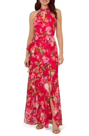 Adrianna Papell Floral Ruffle Mermaid Dress - Pink Multi