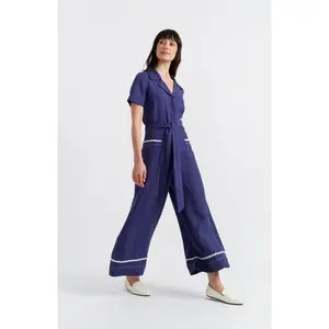 Chinti & Parker Linen Blend La Mer Jumpsuit - Admiral Blue