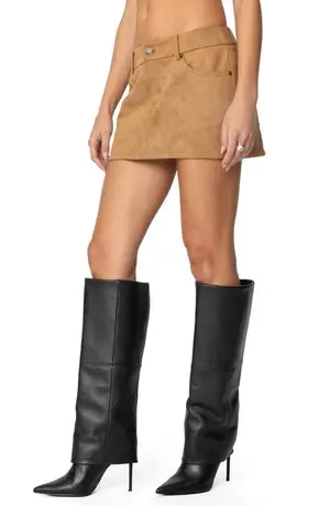 EDIKTED Isa Low Rise Faux Suede Miniskirt