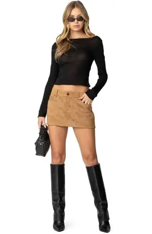 EDIKTED Isa Low Rise Faux Suede Miniskirt