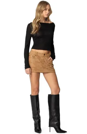 EDIKTED Isa Low Rise Faux Suede Miniskirt