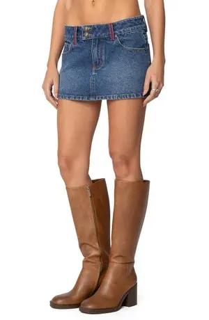 EDIKTED Embroidered Denim Mini Skirt