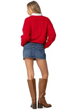 EDIKTED Embroidered Denim Mini Skirt