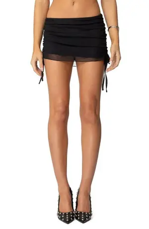 EDIKTED Joy Low Rise Mesh Miniskirt - Black
