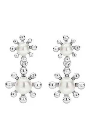 Lagos Luna Fleur Cultured Pearl Drop Earrings - Silver