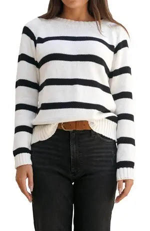 PANEROS CLOTHING Sloane Stripe Crewneck Sweater - Off White Stripe