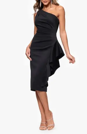 XSCAPE EVENINGS Gathered One-shoulder Cocktail Dress