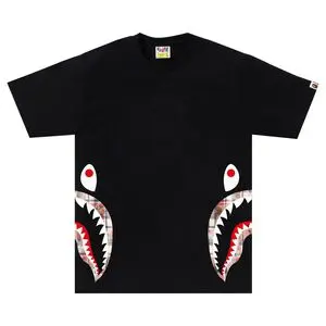 A BATHING APE Bleached Check Side Shark Tee - Black