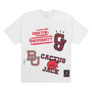CACTUS JACK BY TRAVIS SCOTT X Mitchell & Ness Boston University Handdrawn Tee - White