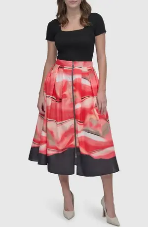 Dkny Abstract Print Flared Skirt