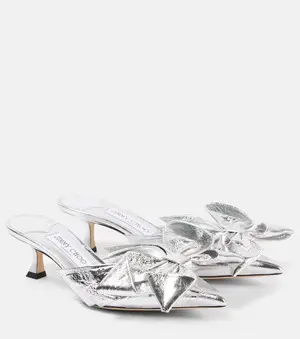 JIMMY CHOO Staz 50 Metallic Mules - Silver