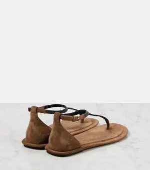 Brunello Cucinelli Monili Suede Thong Sandals