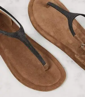Brunello Cucinelli Monili Suede Thong Sandals