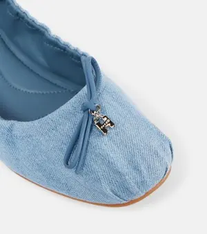 Hogan H684 Denim Ballet Flats With Bow Detailing - Blue