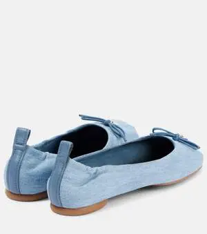 Hogan H684 Denim Ballet Flats With Bow Detailing - Blue