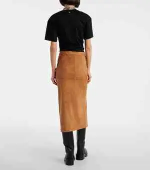 Rabanne Ruched Suede Midi Skirt