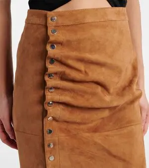 Rabanne Ruched Suede Midi Skirt