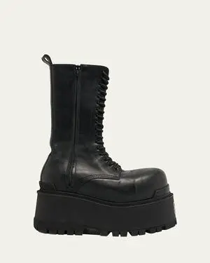 Balenciaga Giant Leather Lace-Up Boots - Black | Editorialist