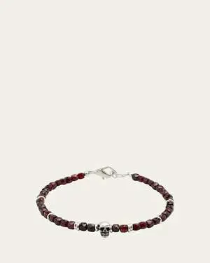 JAN LESLIE Gemstone Skull Beaded Bracelet - Garnet