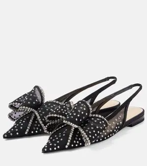 Mach & Mach Le Cadeau Mesh Slingback Flats - Black