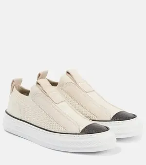 Brunello Cucinelli Suede-trimmed Canvas Sneakers - Beige