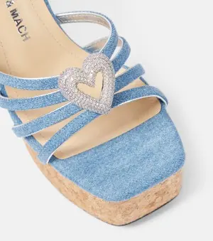 Mach & Mach Double Heart Denim Wedges