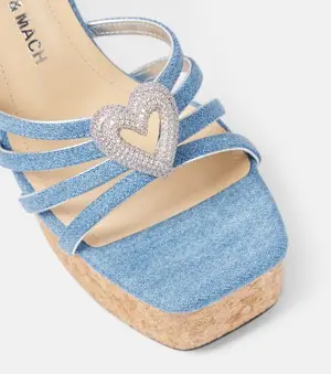 Mach & Mach Double Heart Denim Wedges