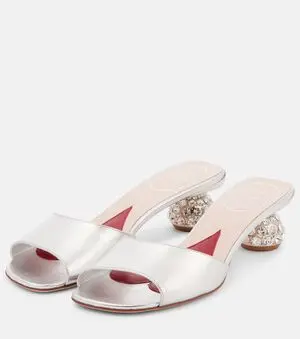 ROGER VIVIER Embellished Leather Mules - Silver